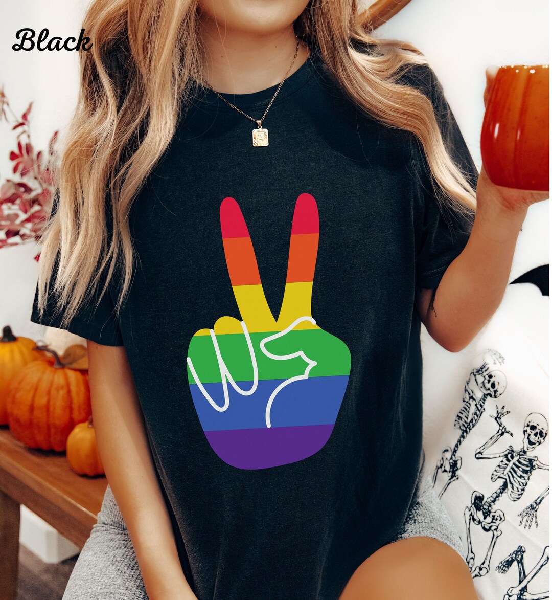 Rainbow Peace Sign Hand Pride Comfort Colors Unisex T-shirt, Pride ...
