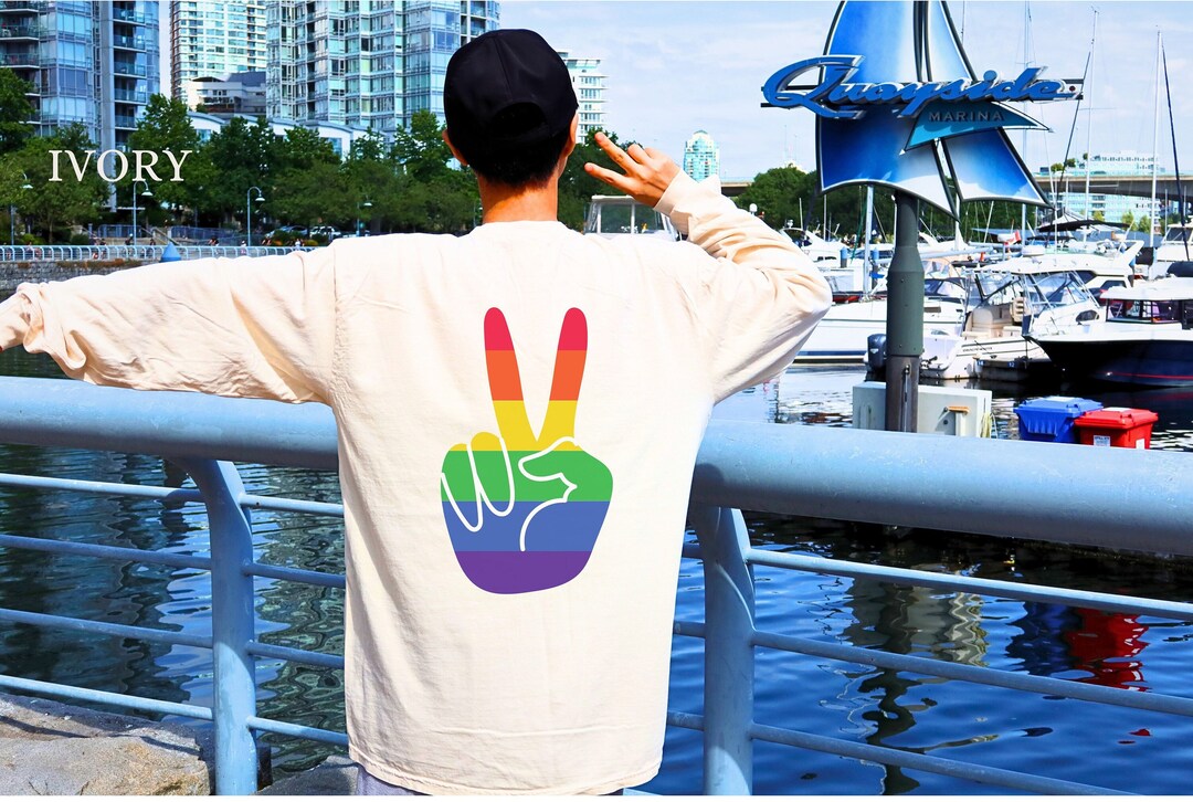Rainbow Peace Sign Hand Pride Unisex Comfort Colors Long Sleeve Shirt ...