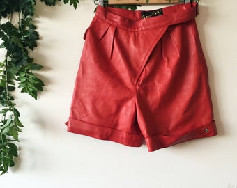 Red leather shorts | Etsy