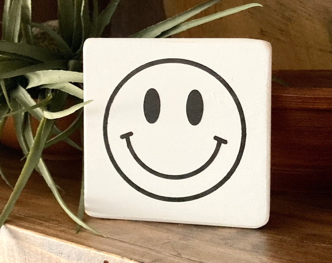 Smiley Face Block Happy Face Boho Sign Wood Sign Ready - Etsy