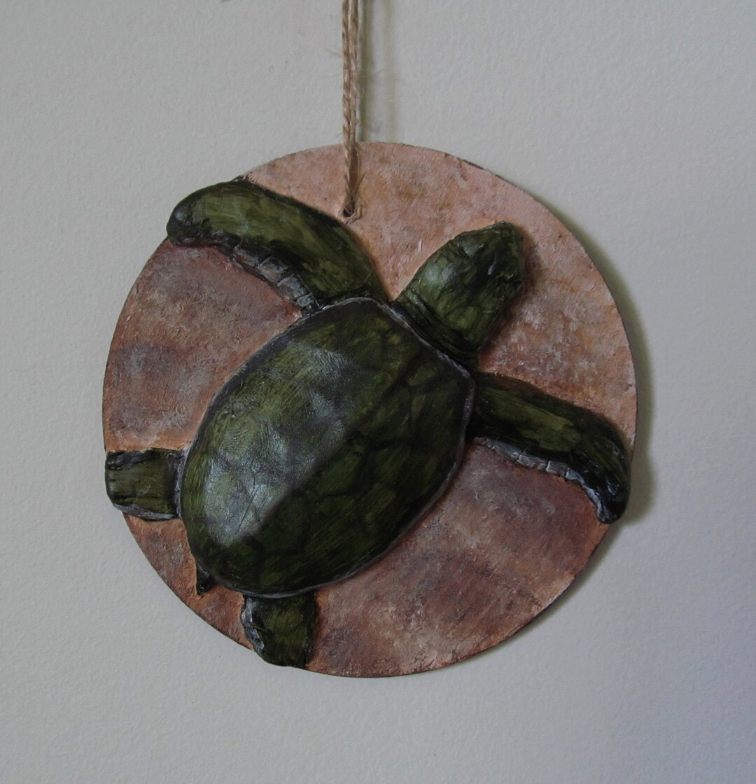 Baby Sea Turtle Hand Sculpted Clay Bas Relief Decorative Sculpture ...