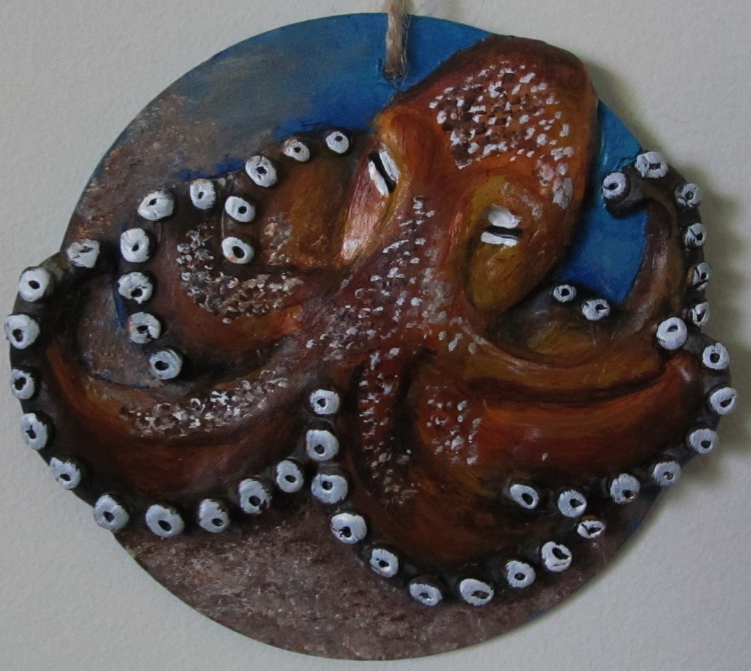 Coconut Octopus Bas Relief Decorative Hand Sculpted Clay Ornament - Etsy