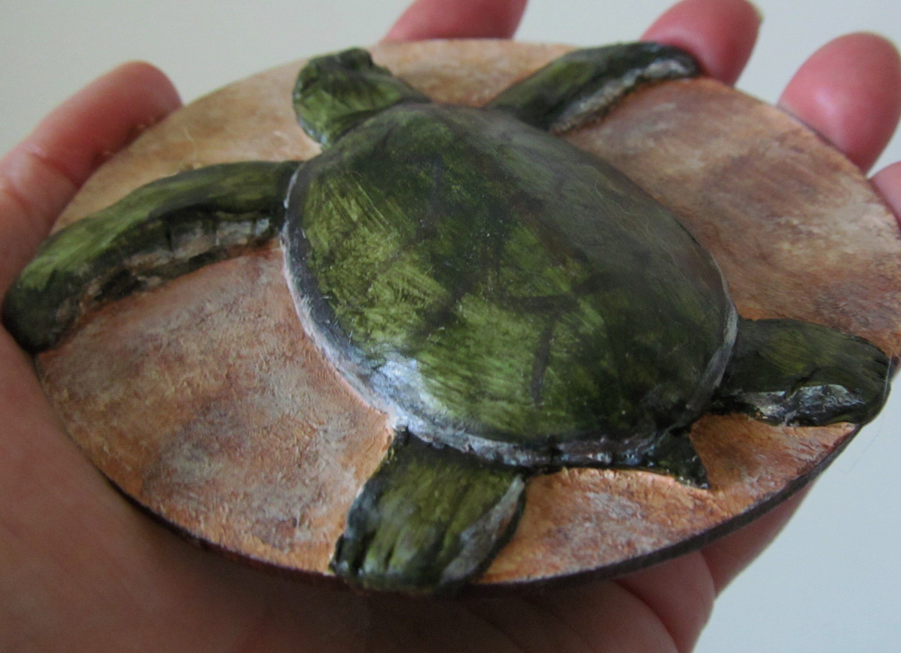 Baby Sea Turtle Hand Sculpted Clay Bas Relief Decorative Sculpture ...