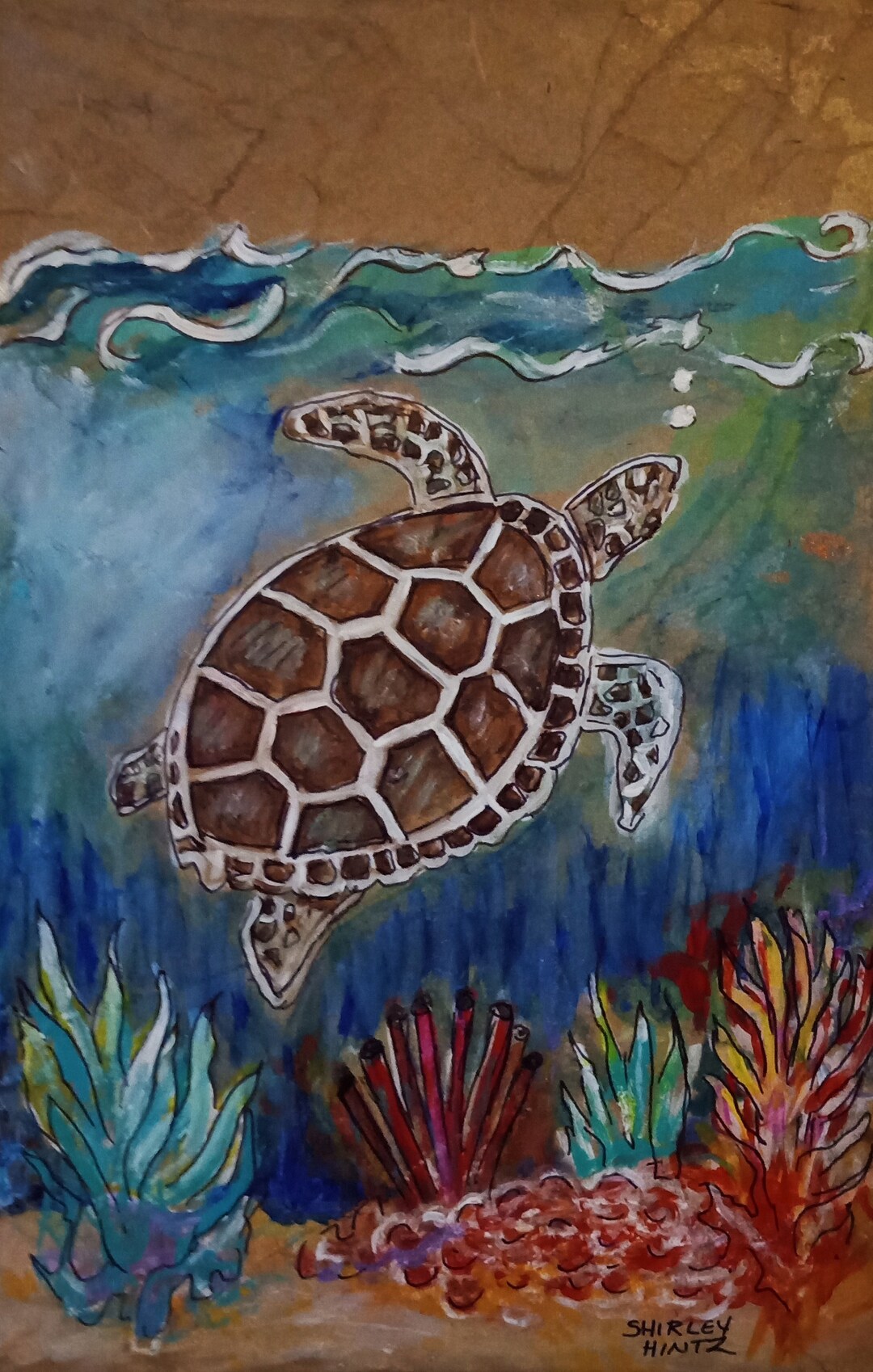 Whimsical Sea Turtle Handmade Journal, Papier Mache Hand Painted Cover ...