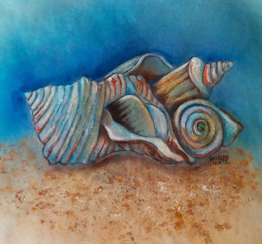 Tropical Iridescent Sea Shells Hand Painted and Batik Style Both Sides ...