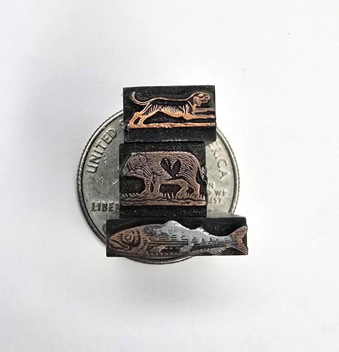 Three Tiny Letterpress Animal Dingbats With Copper Facing, Metal ...
