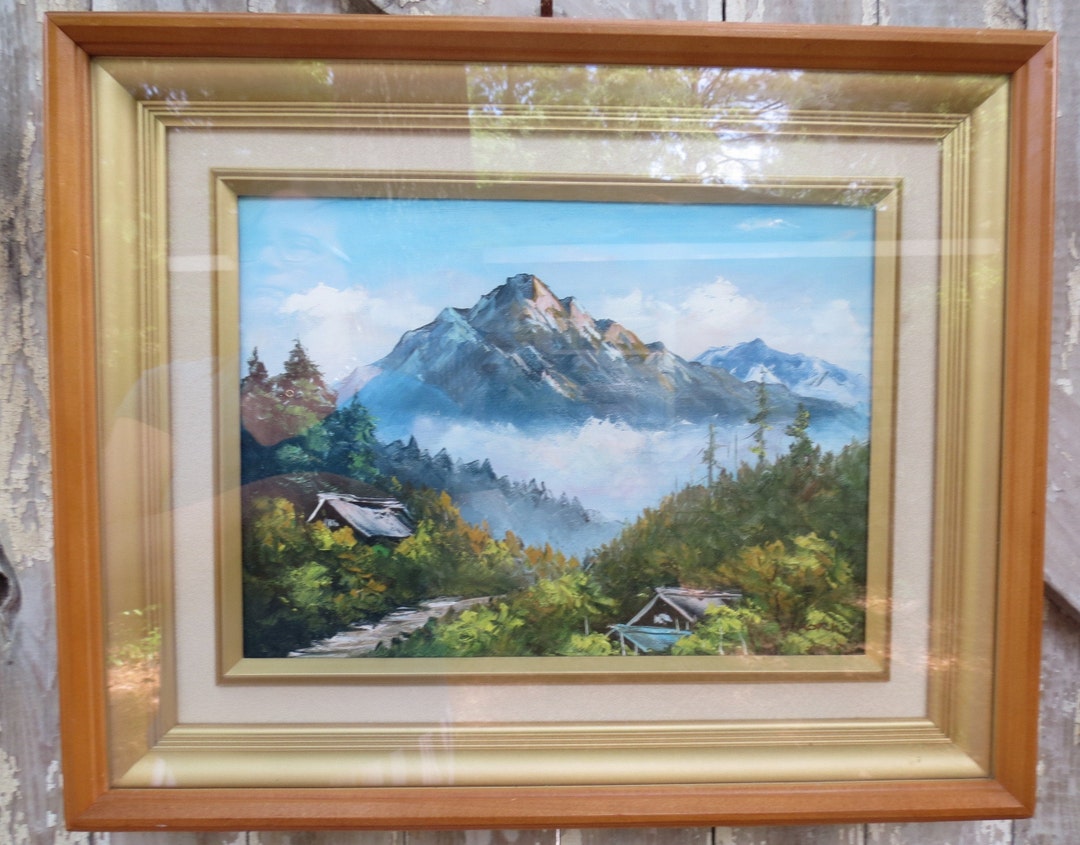 MCM Original Acrylic Painting on Canvas of Mountain Landscape With ...