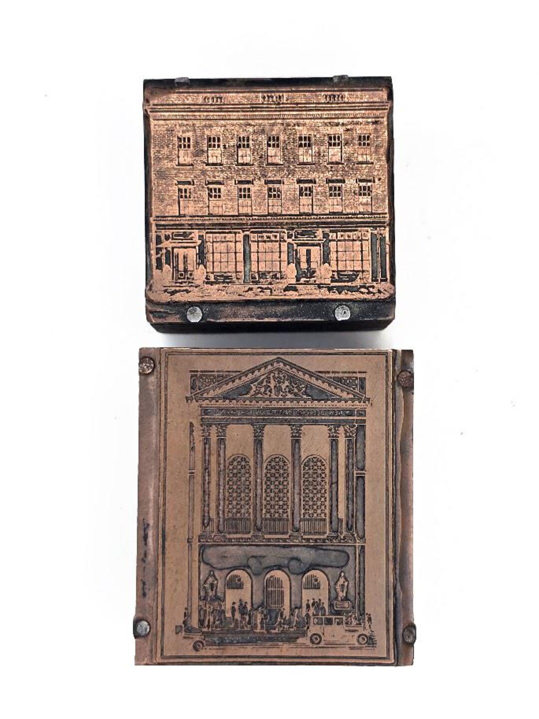 Antique Wood & Copper Letterpress Printing Blocks of Old House Facades ...