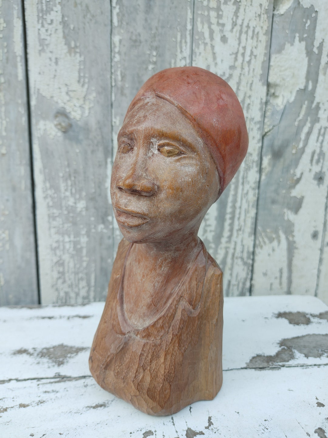 Bust of Woman Hand Carved in Haiti, Wooden Bust of Caribbean Woman ...