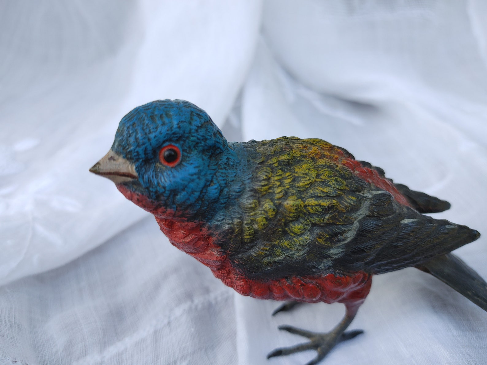 Antique Cold Painted Bronze Painted Bunting Bird Sculpture, Antique ...