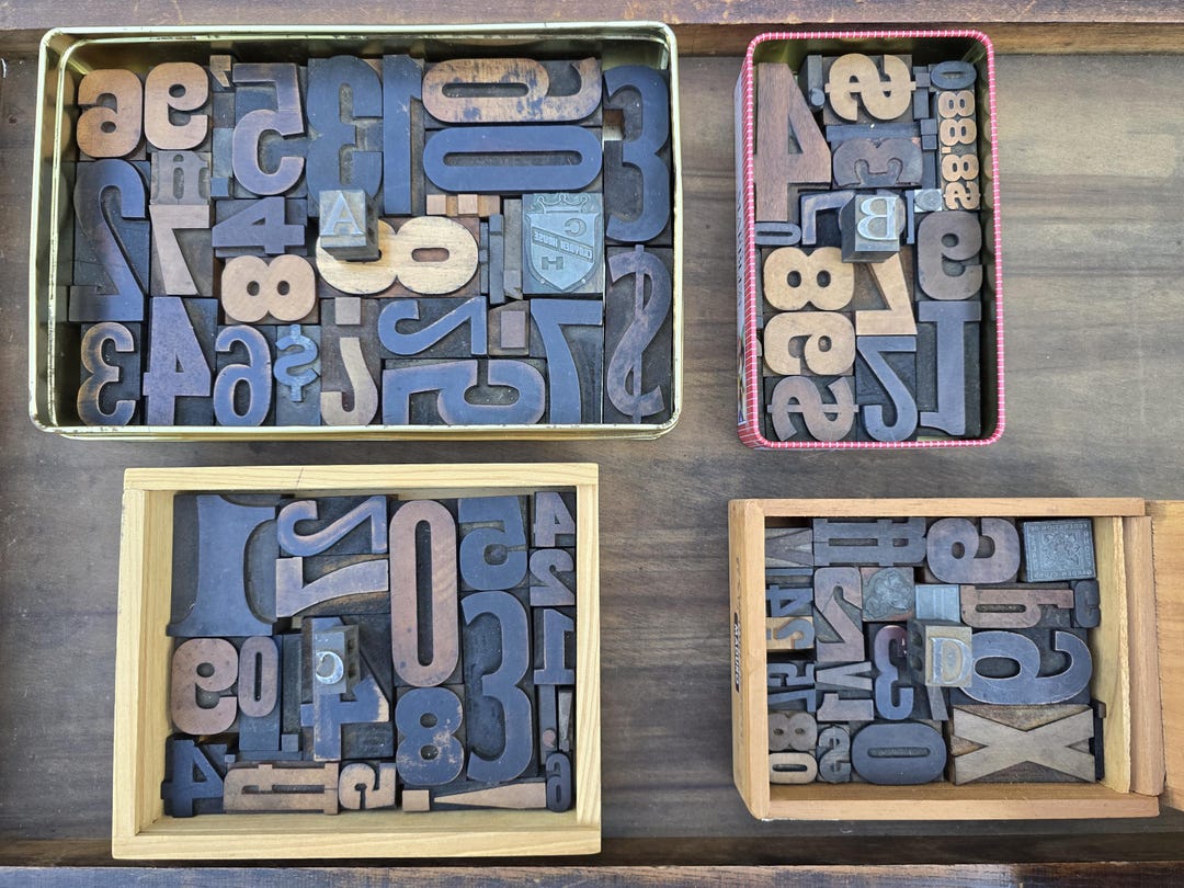 Antique Wood Type Letterpress Printing Blocks 0-9 Plus Random Blocks ...