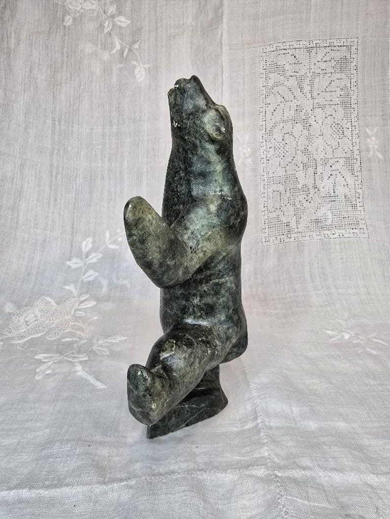 Vintage Inuit Soapstone Dancing Bear Sculpture 7.5