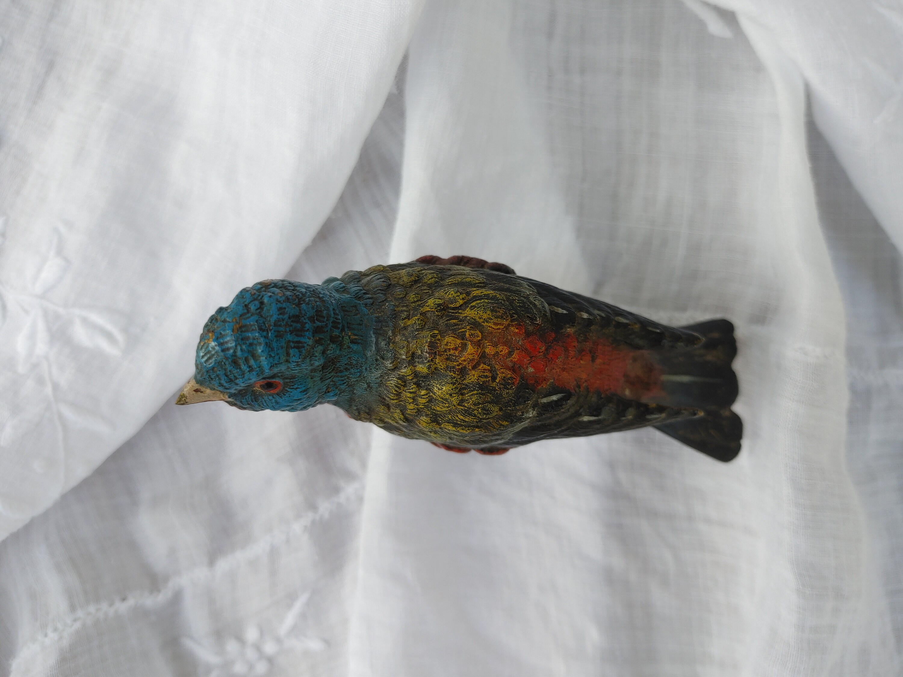 Antique Cold Painted Bronze Painted Bunting Bird Sculpture, Antique ...