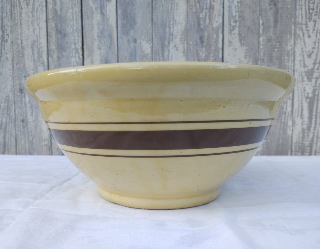 Antique Large 12 Yellow Ware Bowl With Brown Stripe, Utilitarian ...