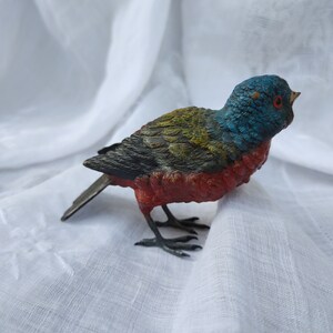 Antique Cold Painted Bronze Painted Bunting Bird Sculpture, Antique ...