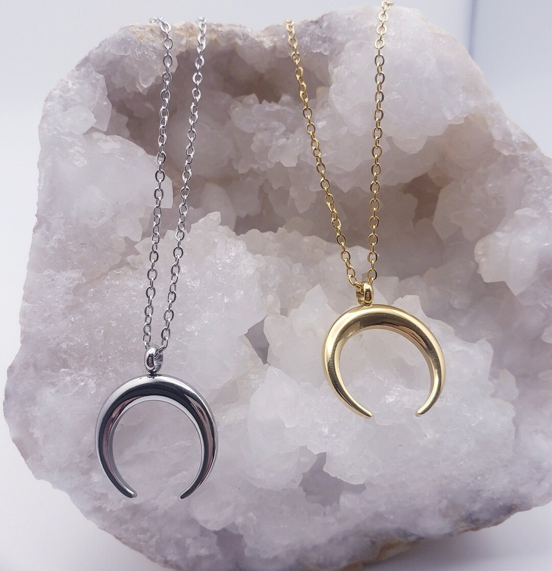 Crescent Moon Necklace, Upside Down Half Moon Necklace, Dainty Moon ...