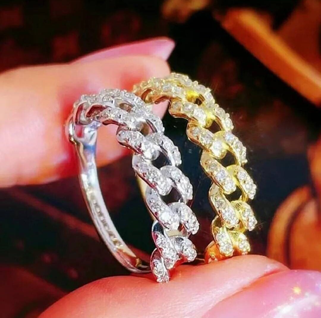 Silver Chain Link Ring, Link Rings for Women, Silver Cubic Zirconia ...