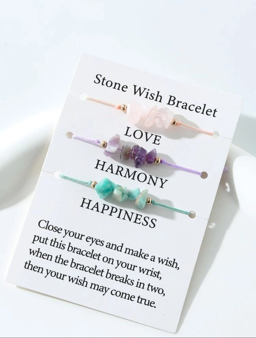 Stone Wish Bracelet 3 Set Amethyst Rose Quartz Amazonite - Etsy