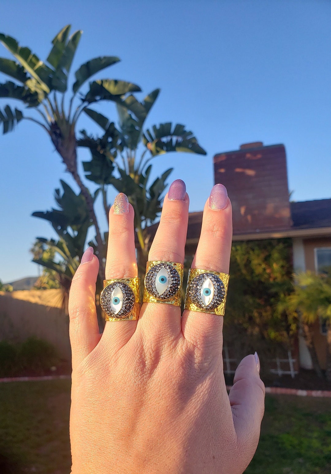Evil Eye Third Eye Diamond Ring, Adjustable Ring, Gild Third Eye Ring ...