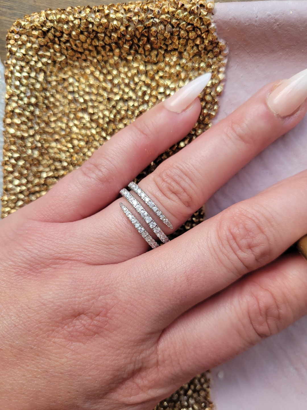 Gorgeous Silver Cubic Triple Spiral Ring, White Sapphire Ring, Cubic ...