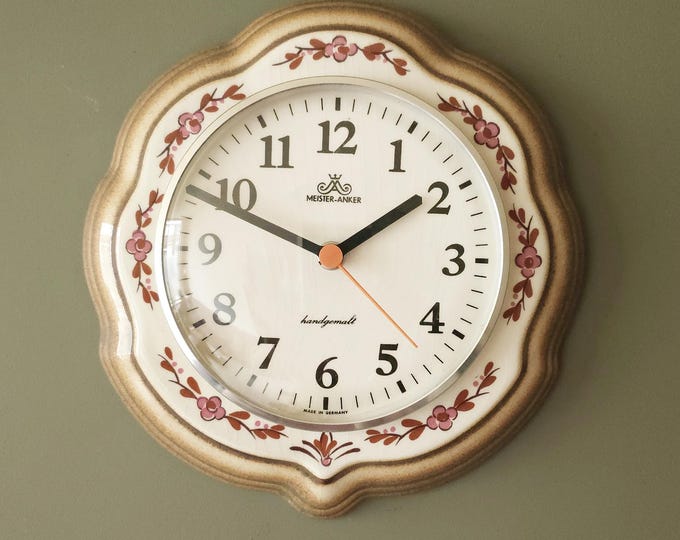 Vintage 1970s Meister Anker Ceramic Wall Clock – Hand-painted Floral ...