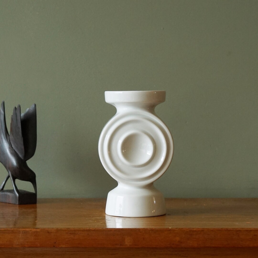 PLANKENHAMMER Floss White Mid Century Porcelain Op Art Vase, Relief ...