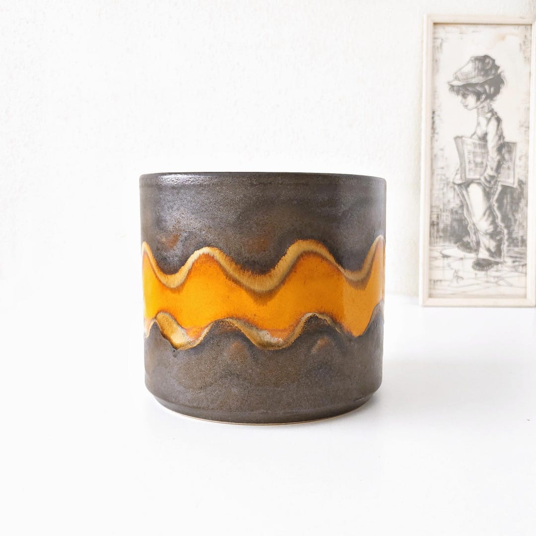 DUMLER UND BREIDEN Orange and Brown Mid Century Fat Lava Planter, West ...