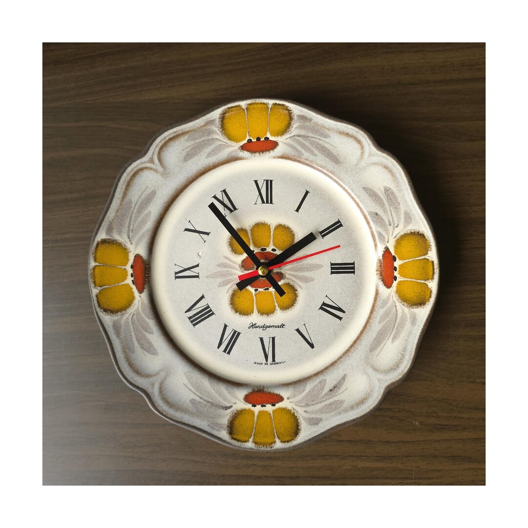 Colorful Mid Century Ceramic Wall Clock, Abstract Floral Decor, Germany ...