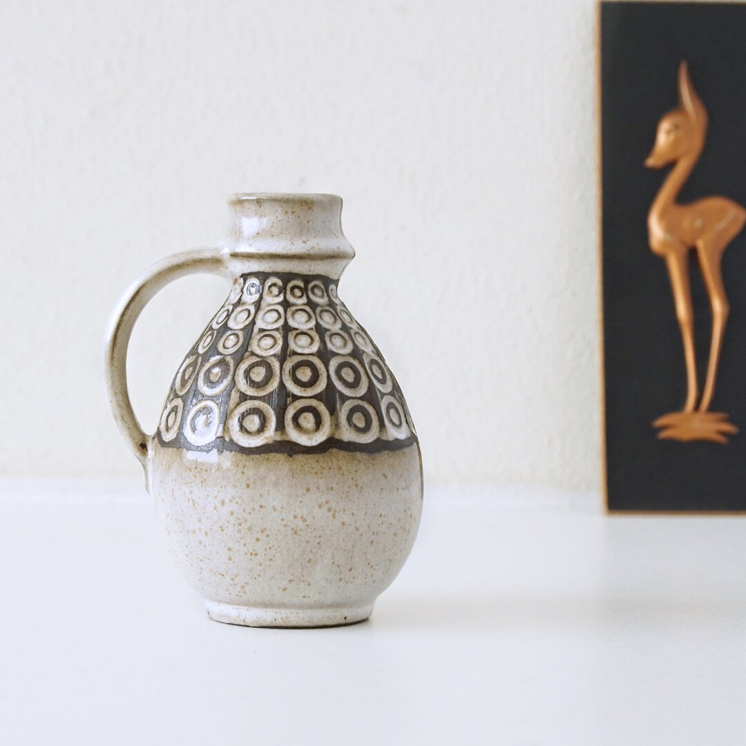 CERAMANO Polaris off White and Brown Mid Century Vase, Relief Decor ...