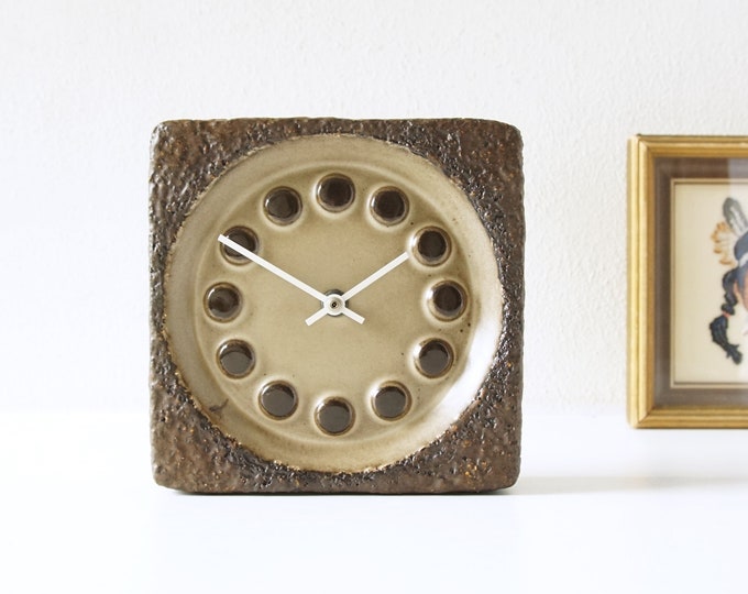 Large Mid Century Ceramic Fat Lava Table Clock in Beige and Brown ...