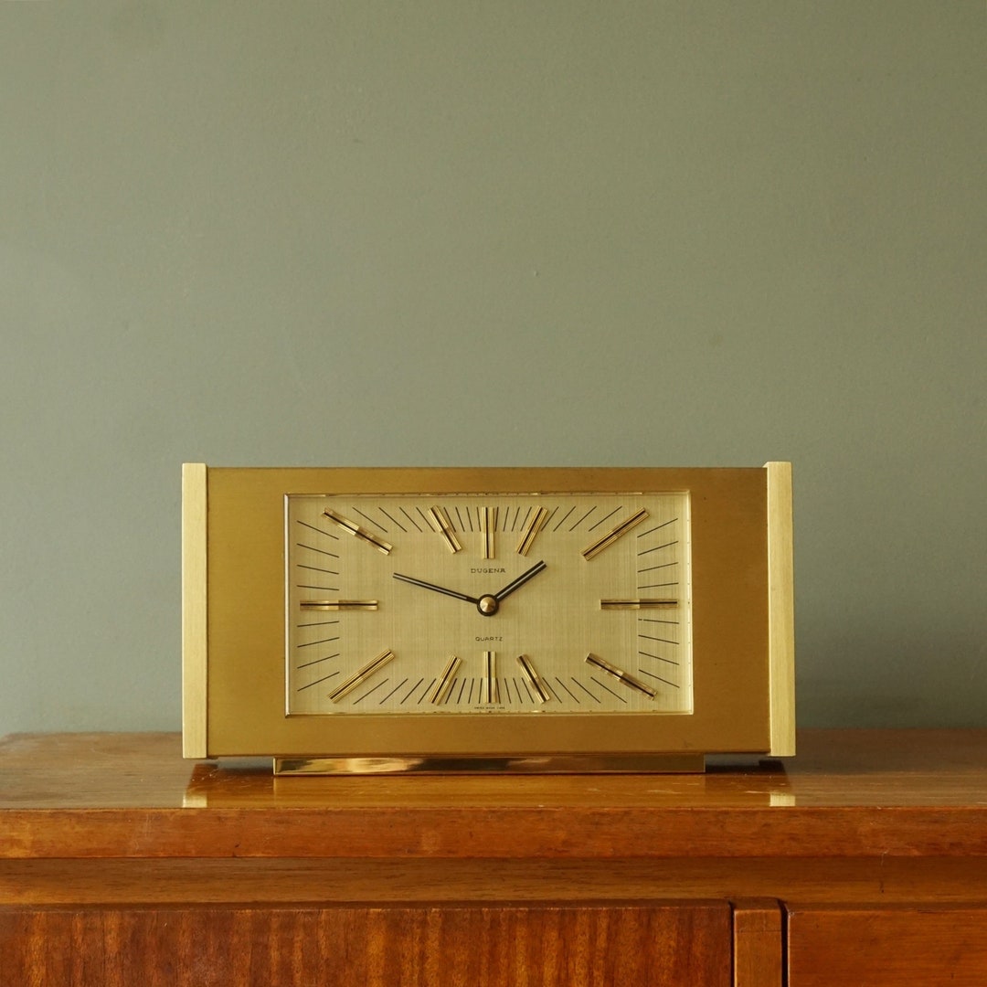 DUGENA Large Mid Century Brass Table Clock / Desk Clock, Germany - Etsy