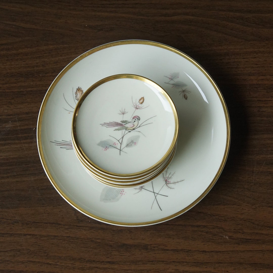 ALKA, Ivory Porcelain Mid Century Petit Four Dishes, Bird of Paradise ...