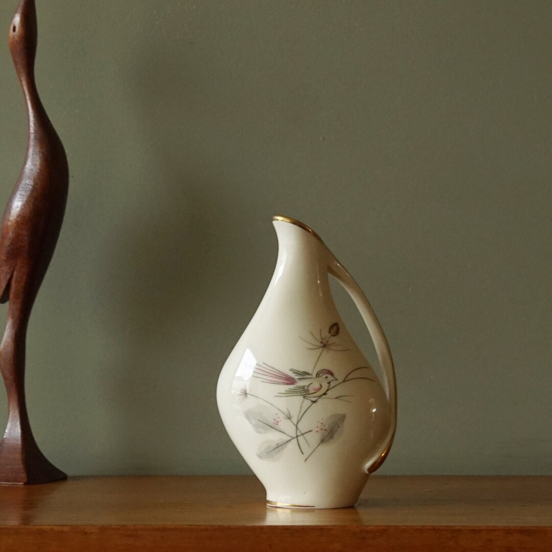 ALKA Ivory and Gold Mid Century Porcelain Vase Bird Decor - Etsy