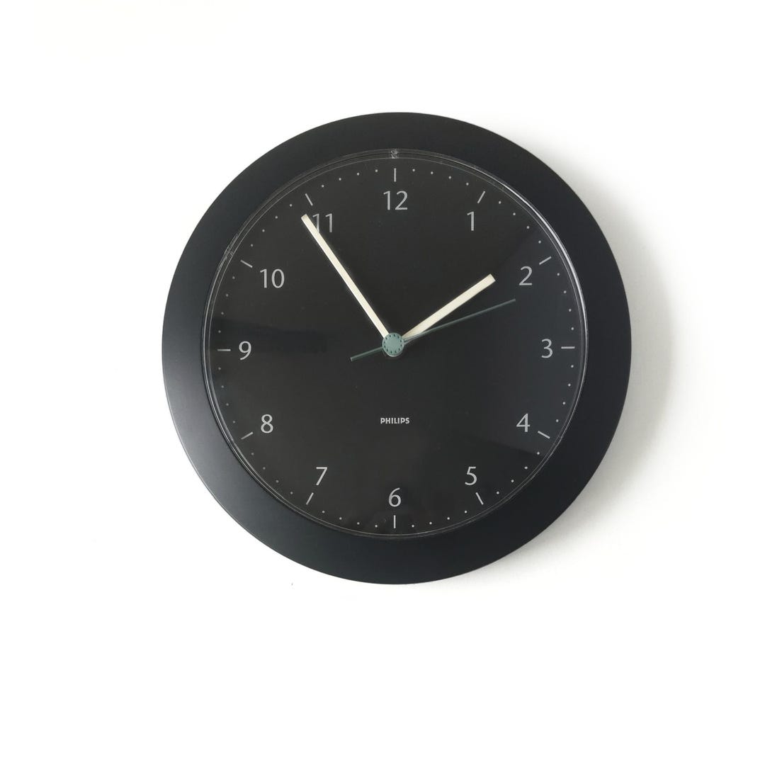 Vintage Black Philips Wall Clock — 1980s Modern Design - Etsy