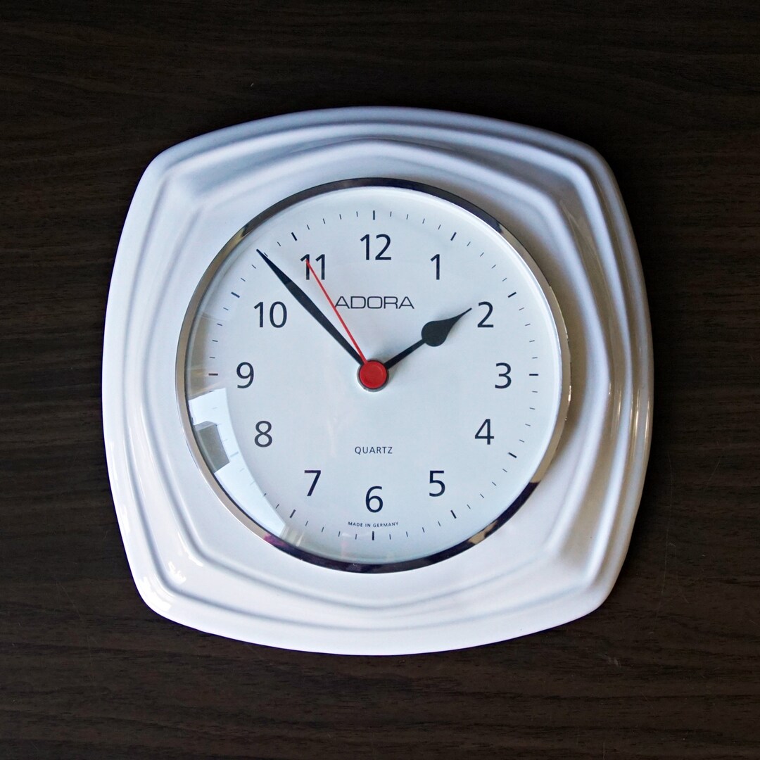 White Mid Century Ceramic Wall Clock by Adora, Germany - Etsy