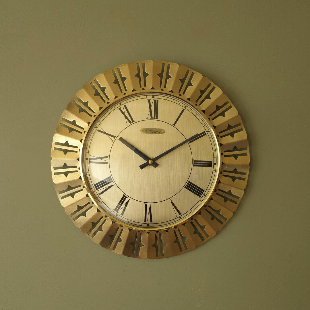 RICHTER Large Brass and Metal Mid Century Wall Clock, Made in Germany ...
