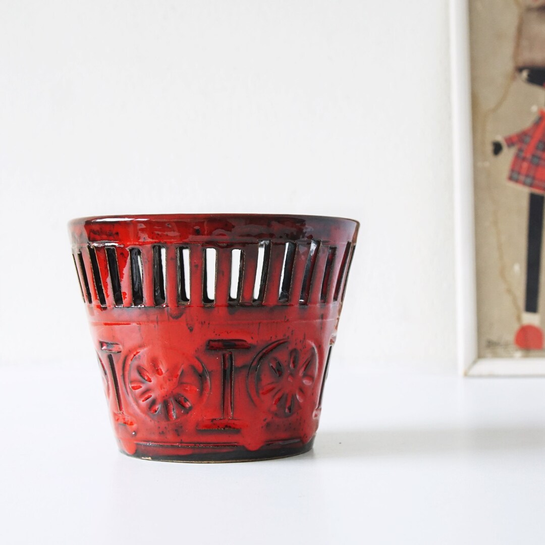Red and Black Mid Century Flower Pot, Abstract Decor, Made in Italy - Etsy