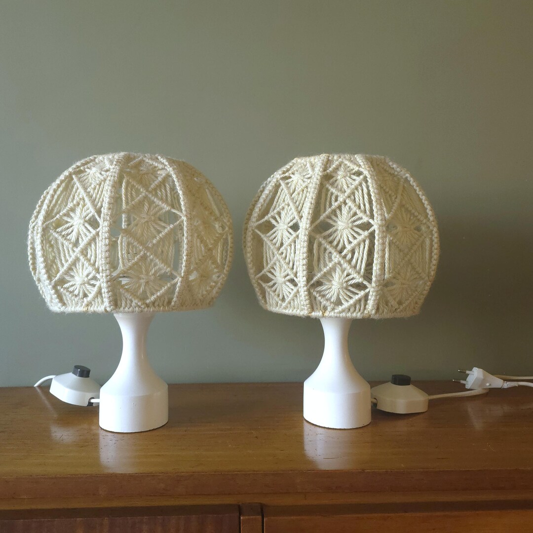 Pair of Mid Century Table Lamps, Macrame Shade - Etsy
