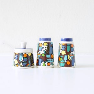 GOEBEL, Mid Century Pepper, Salt and Mustard Set , Colorful Fruit Decor ...