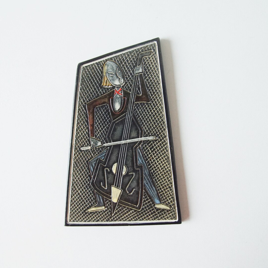 Mid Century Wall Tile, Cello Player Decor, Fifties Wall Plate - Etsy