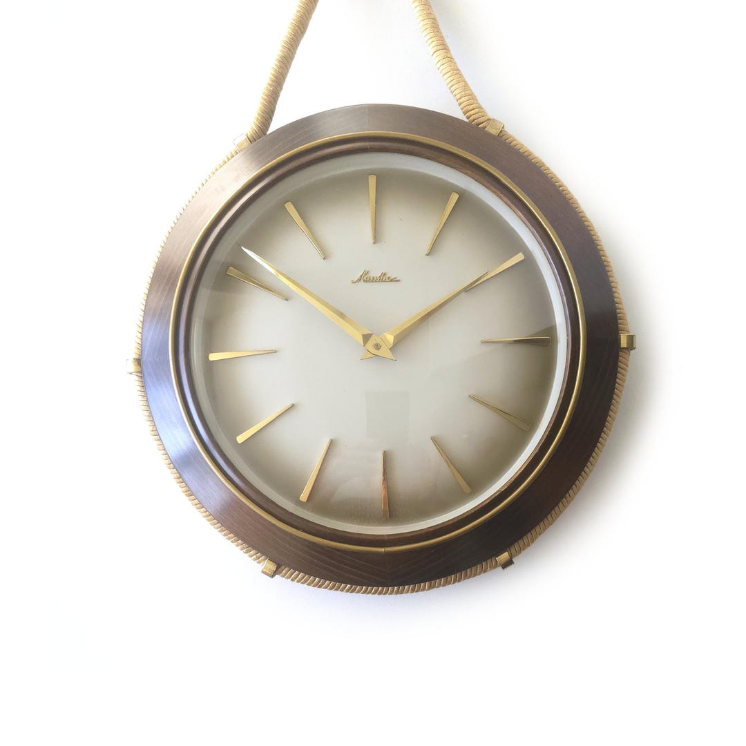 Mauthe Rope Wall Clock - Mid Century- Wood & Brass - German Wind up ...