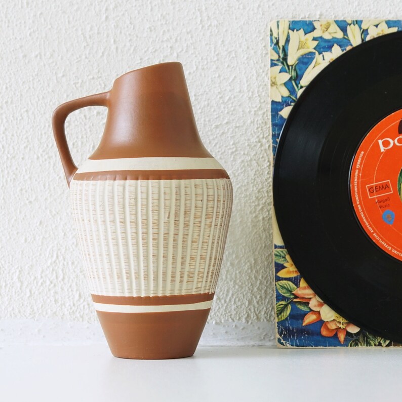 Vases West German Pottery Sgrafitto decor Brown and Beige Mid Century ...