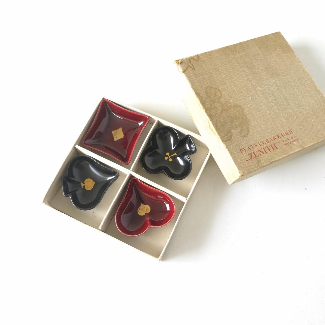 Mid-century Zenith Gouda Holland Card Suit Dishes - Set of 4 With ...