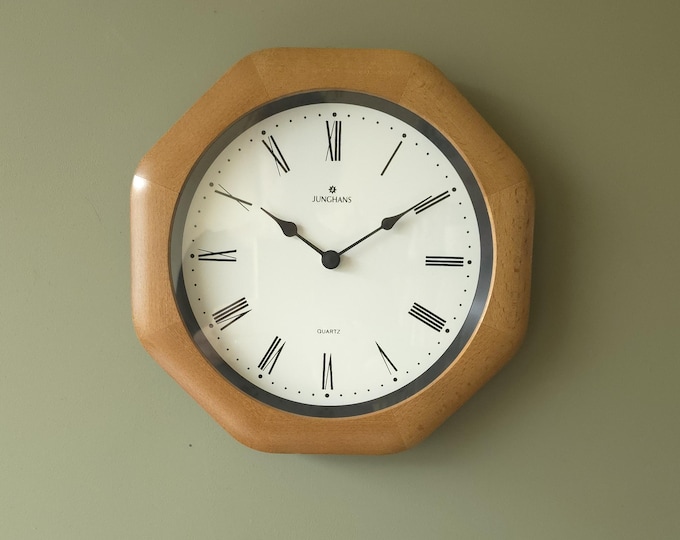 Vintage 1980s JUNGHANS Wall Clock – Walnut Wood Octagonal Frame – Roman ...