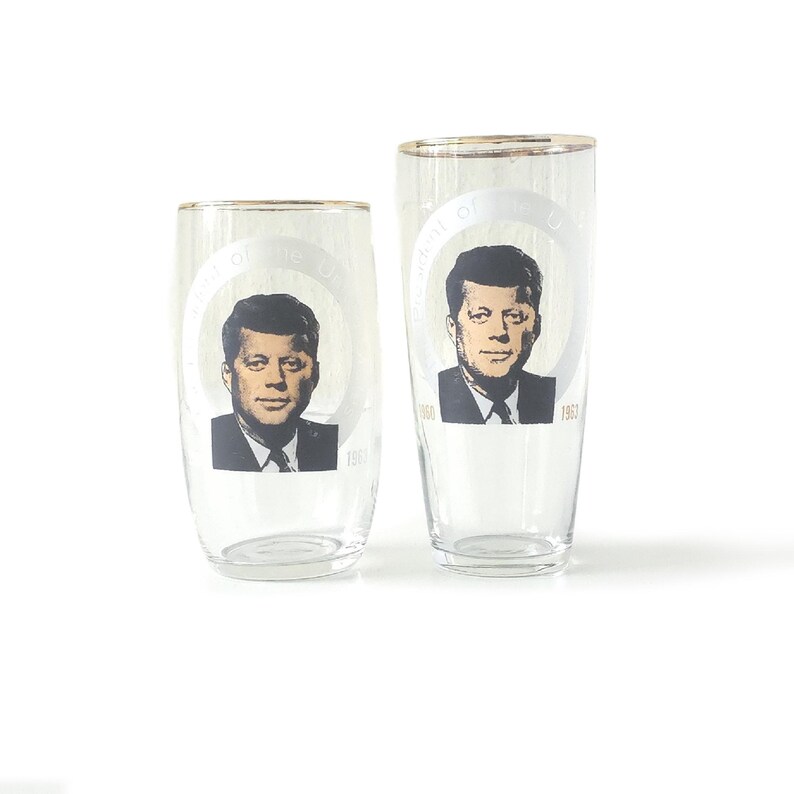 Pair of Kennedy Presidential Glasses | Drinkware With Gold Rim | Mid ...