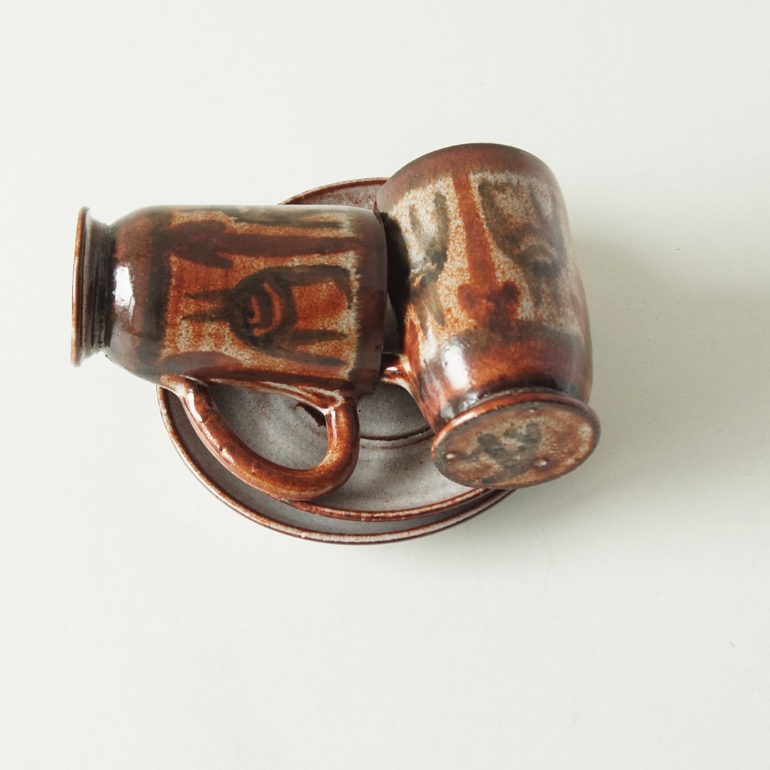 Brown Mid Century Coffee Cups and Saucers, European Studio Pottery - Etsy