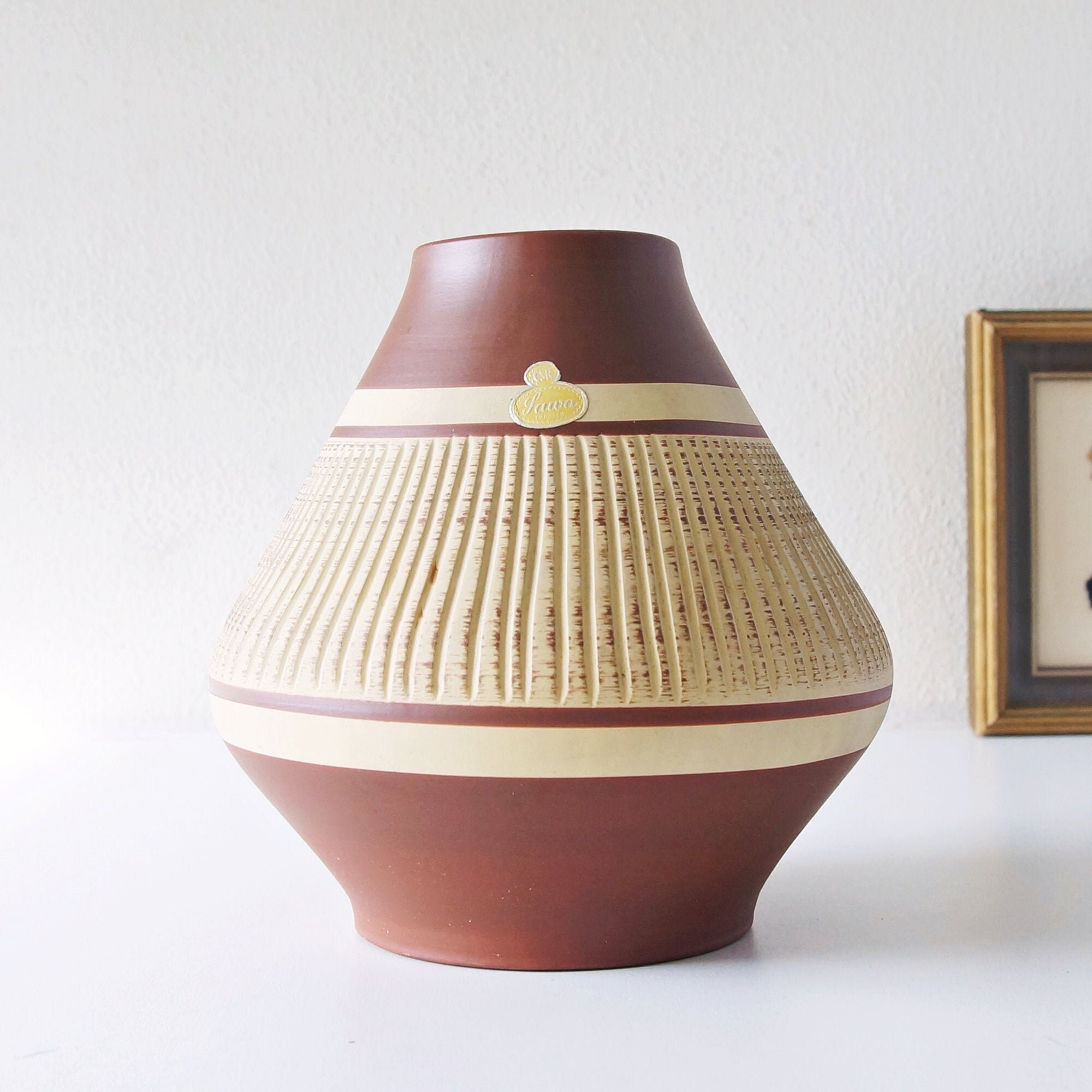 Vases West German Pottery Sgrafitto decor Brown and Beige Mid Century ...