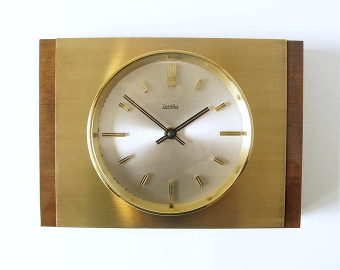 ZENTRA, Mid Century Wall Clock in Wood and Brass, Made in Germany - Etsy UK