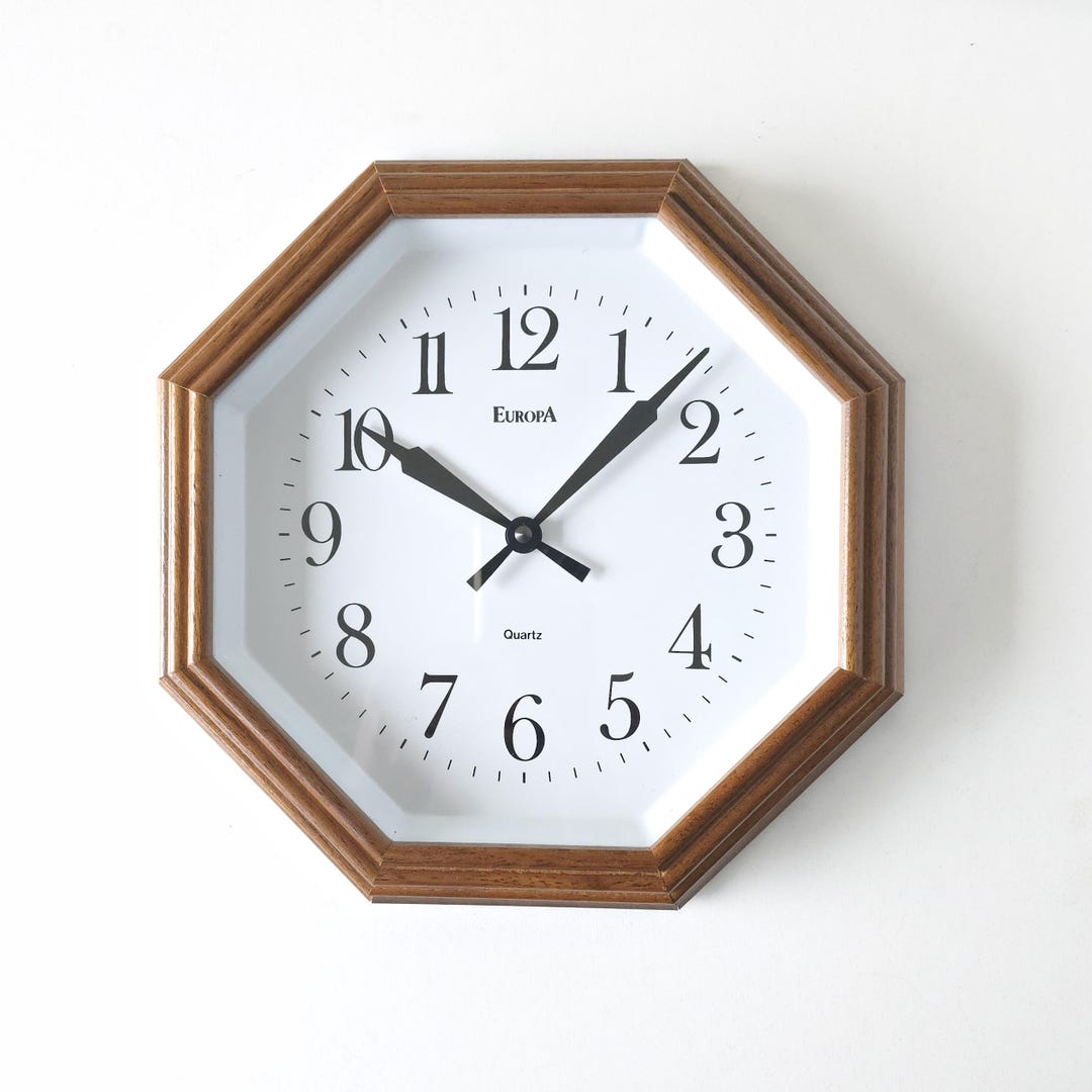 Wooden Mid Century Wall Clock, Hexagon Shape, Made by Europe, West ...