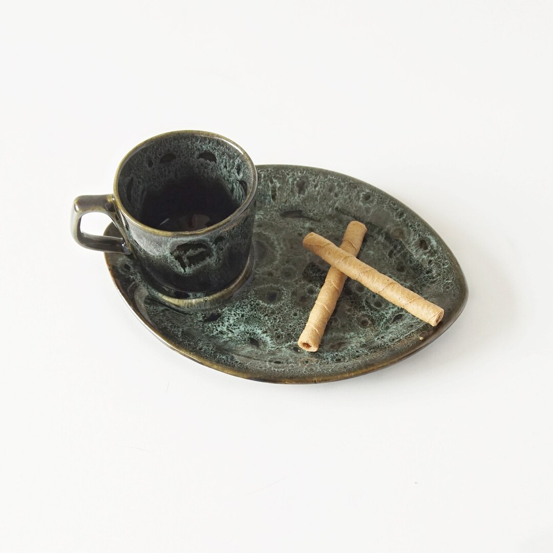 Fosters Pottery, Green and Brown Mid Century Coffee Cup With Saucer ...
